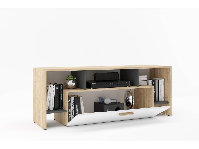 Тв шкаф Сидни М10 - дъб сонома/анрацит/бяло гланц - Топ Цени | Мебели Онлайн Orhideamebel.com